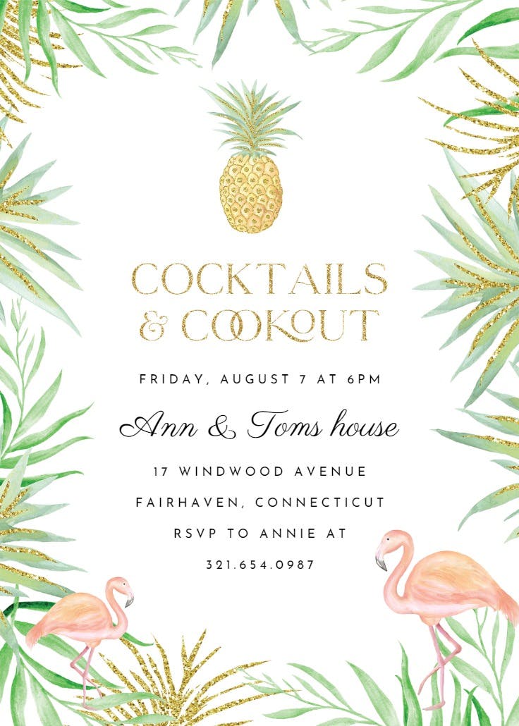 Tropical Flamingos Cocktail Party Invitation Template Free